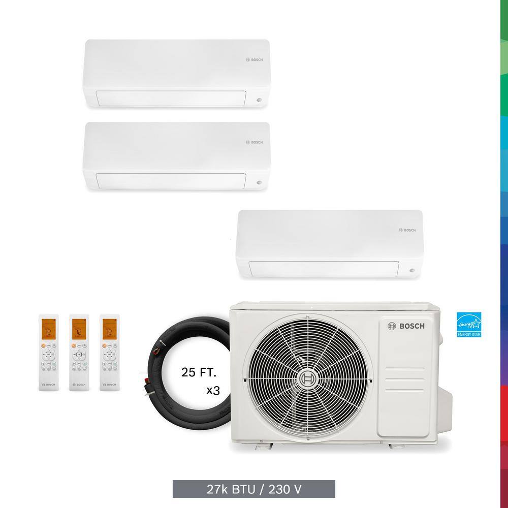 Bosch Gen 3 Climate 5000 3-Zone 27,000 BTU 2.25 Ton Ductless Mini Split ...