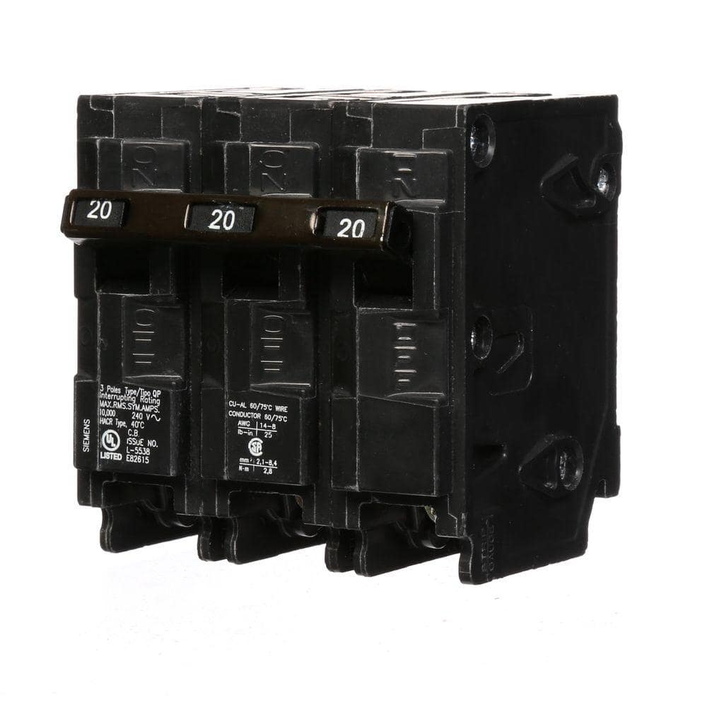 Siemens 20 Amp 3-Pole Type QP Circuit Breaker Q320 - The Home Depot