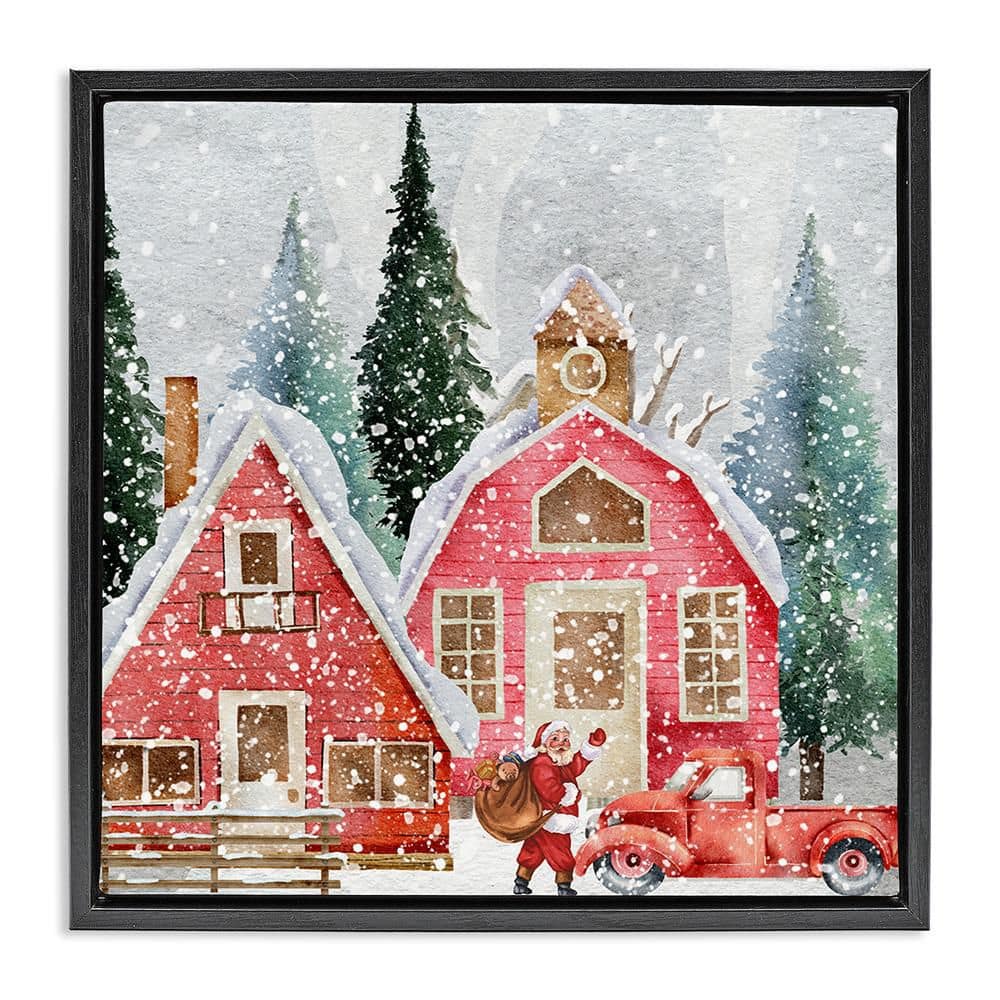 Stupell Industries Red Barn Santa Delivery by Jesse Keith 1 Piece Black ...