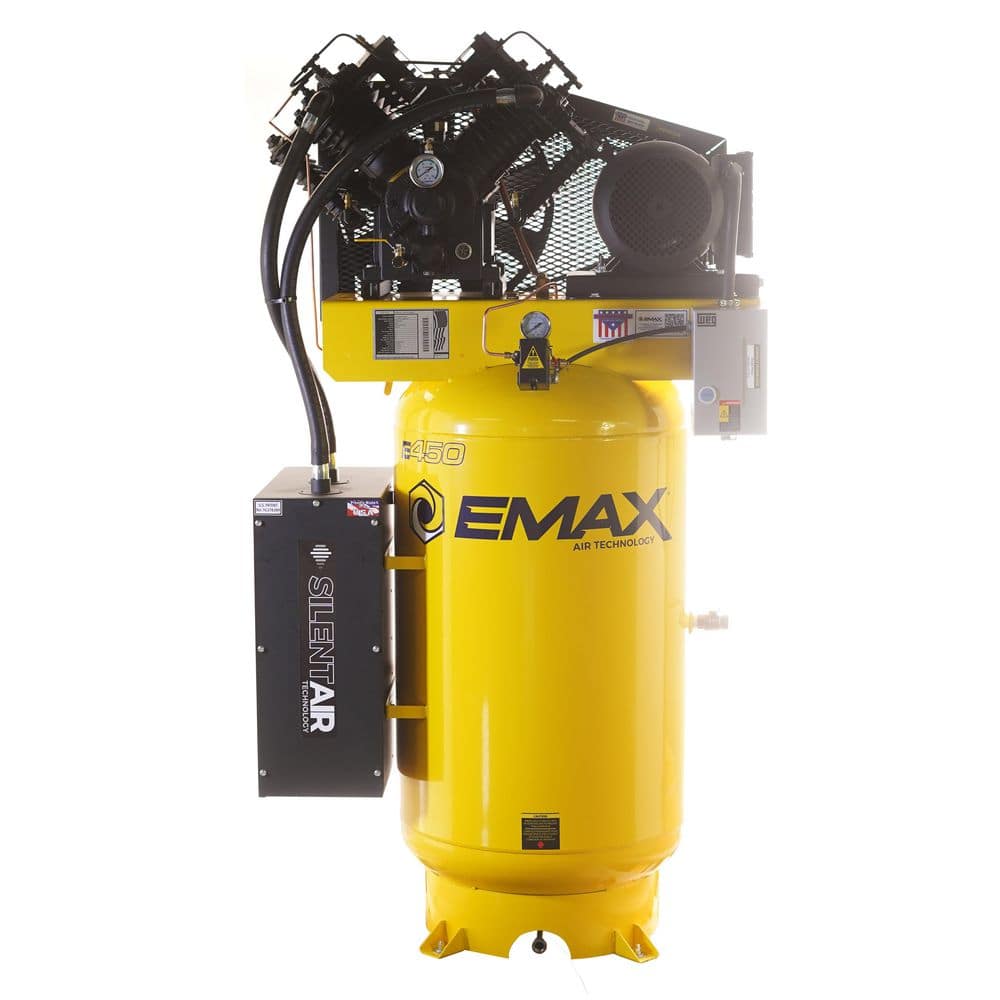 EMAX Silent Air Industrial E450 Series 80 Gal. 175 psi 10 HP 38 CFM 3 ...