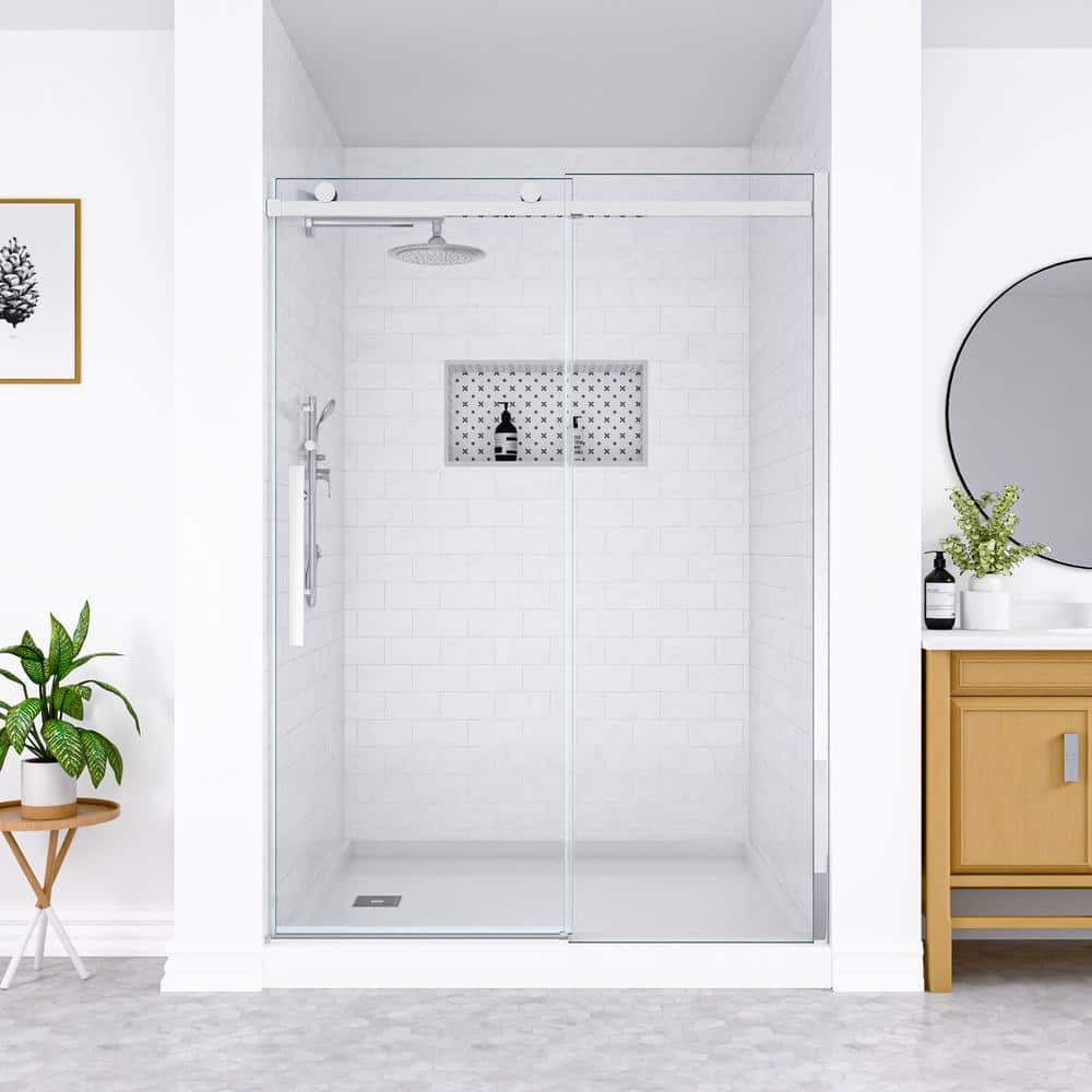 mortix 60 in. W x 74 in. H Single Sliding Frameless Shower Door in ...