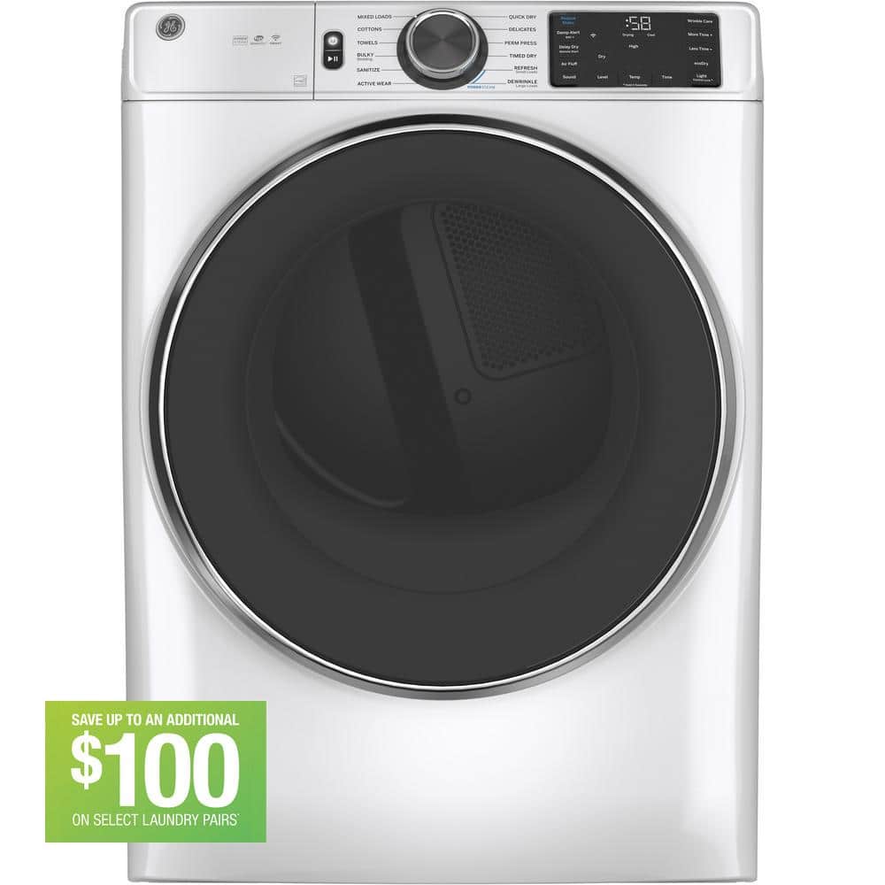 GE 7.8 cu.ft. Smart Front Load Gas Dryer in White with Steam and ...