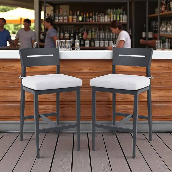 AUTMOON 29 in. Black Aluminum Outdoor Bar Stools Set of 2, All-Weather ...