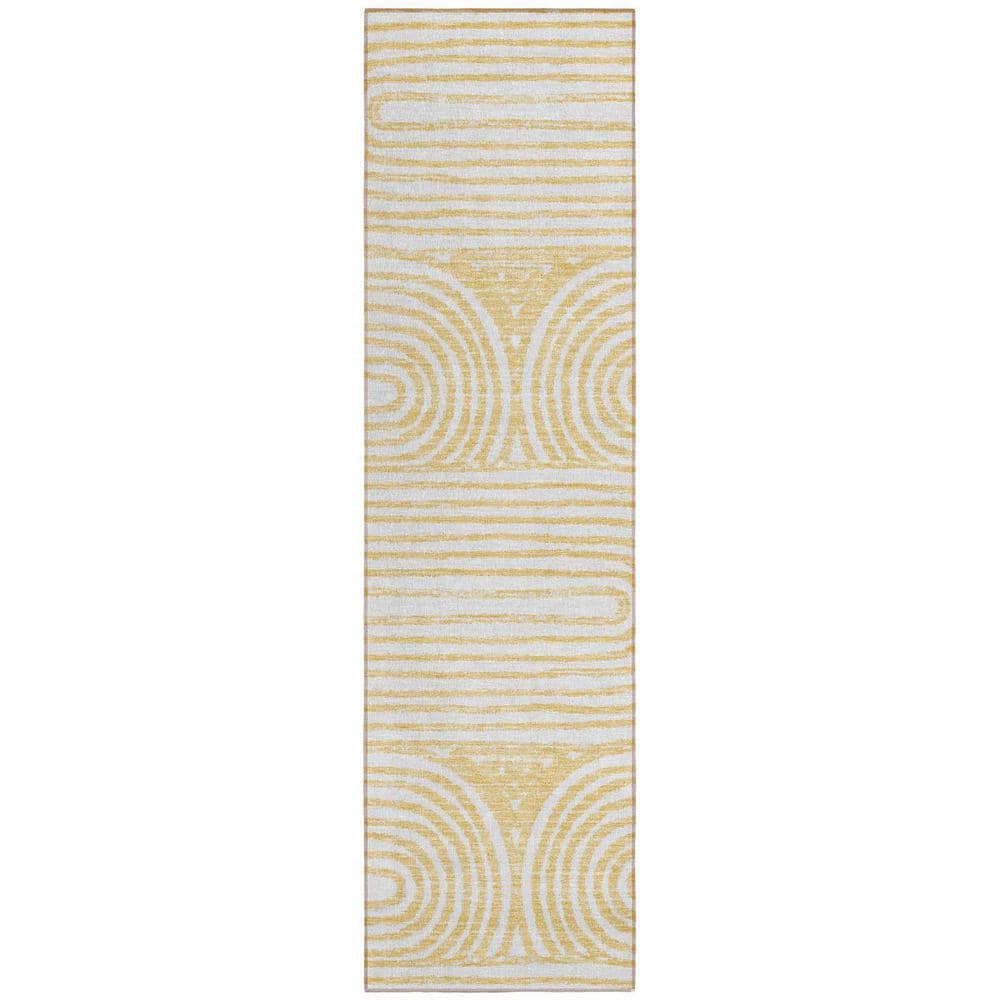 HomeRoots Gold and White 2 ft. x 8 ft. Woven Abstract Runner Indoor ...