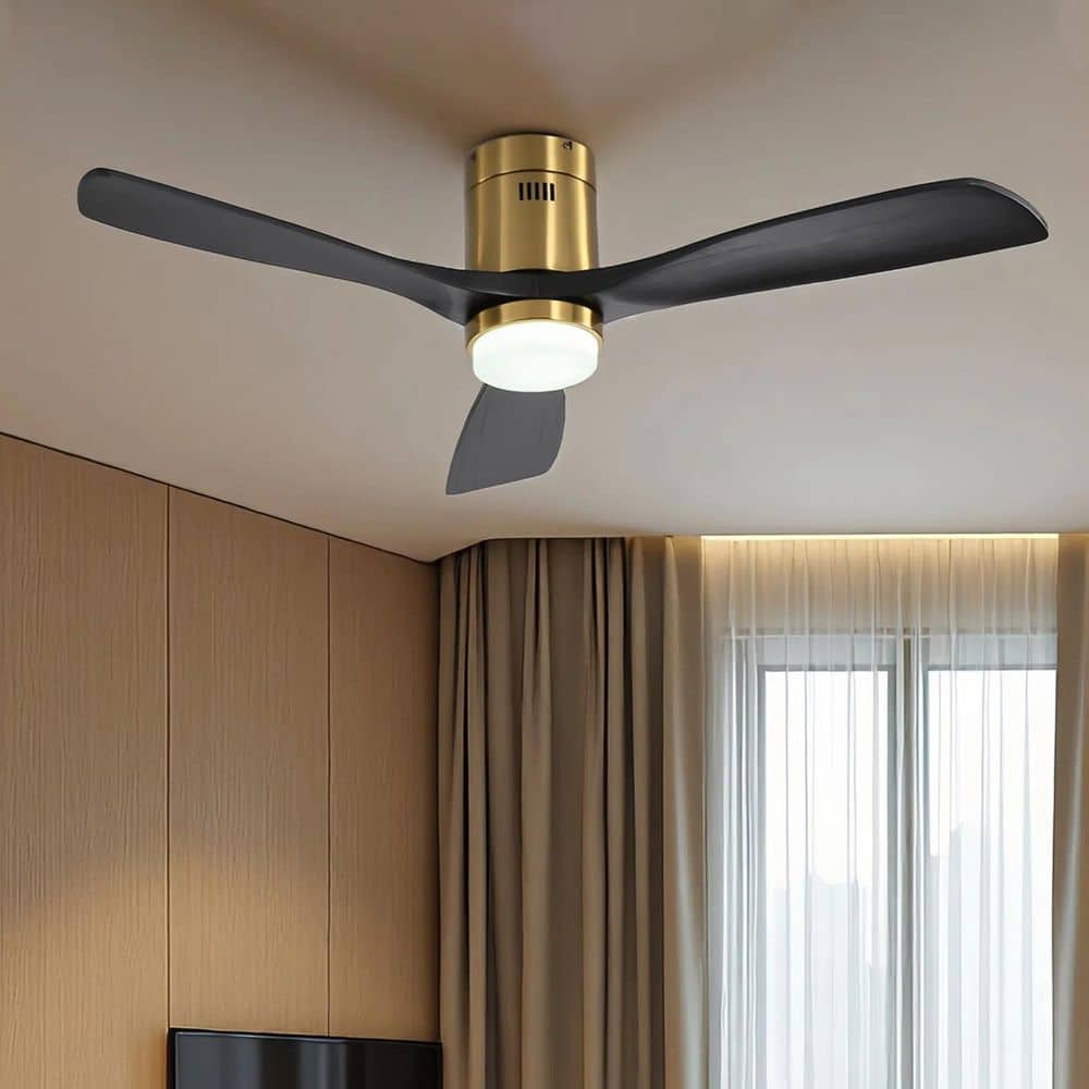 MODERN HABITAT 52 in. Integrated LED Indoor Flush Mount Matte Black Standard Ceiling Fan with ...
