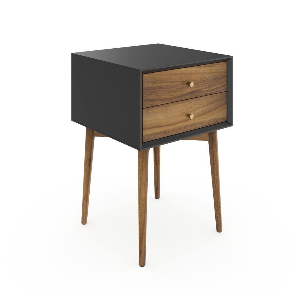 Nathan James Harper 23 in. 2-Drawer Mid-Century Side Table, Black/Brown ...