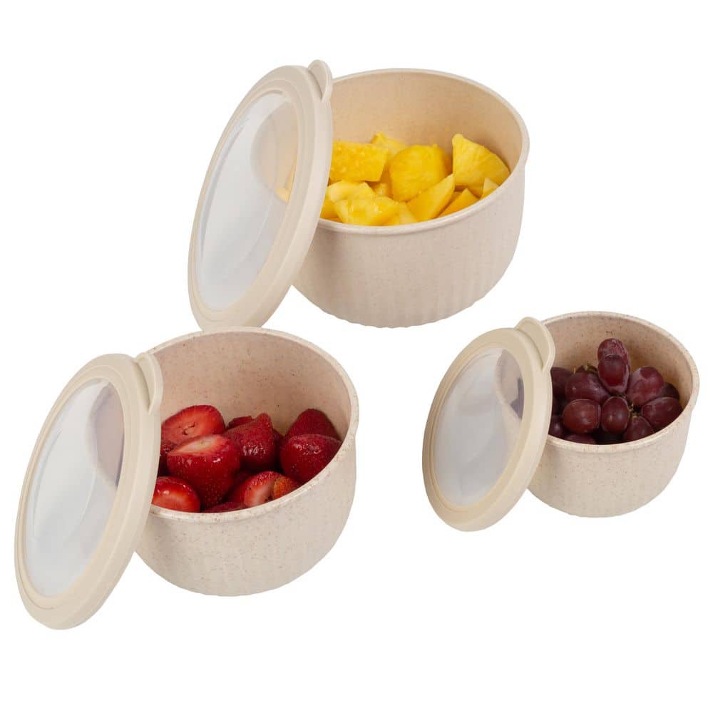 Classic Cuisine Beige 3-Piece Nesting Mixing Bowls with Lids Set ST ...