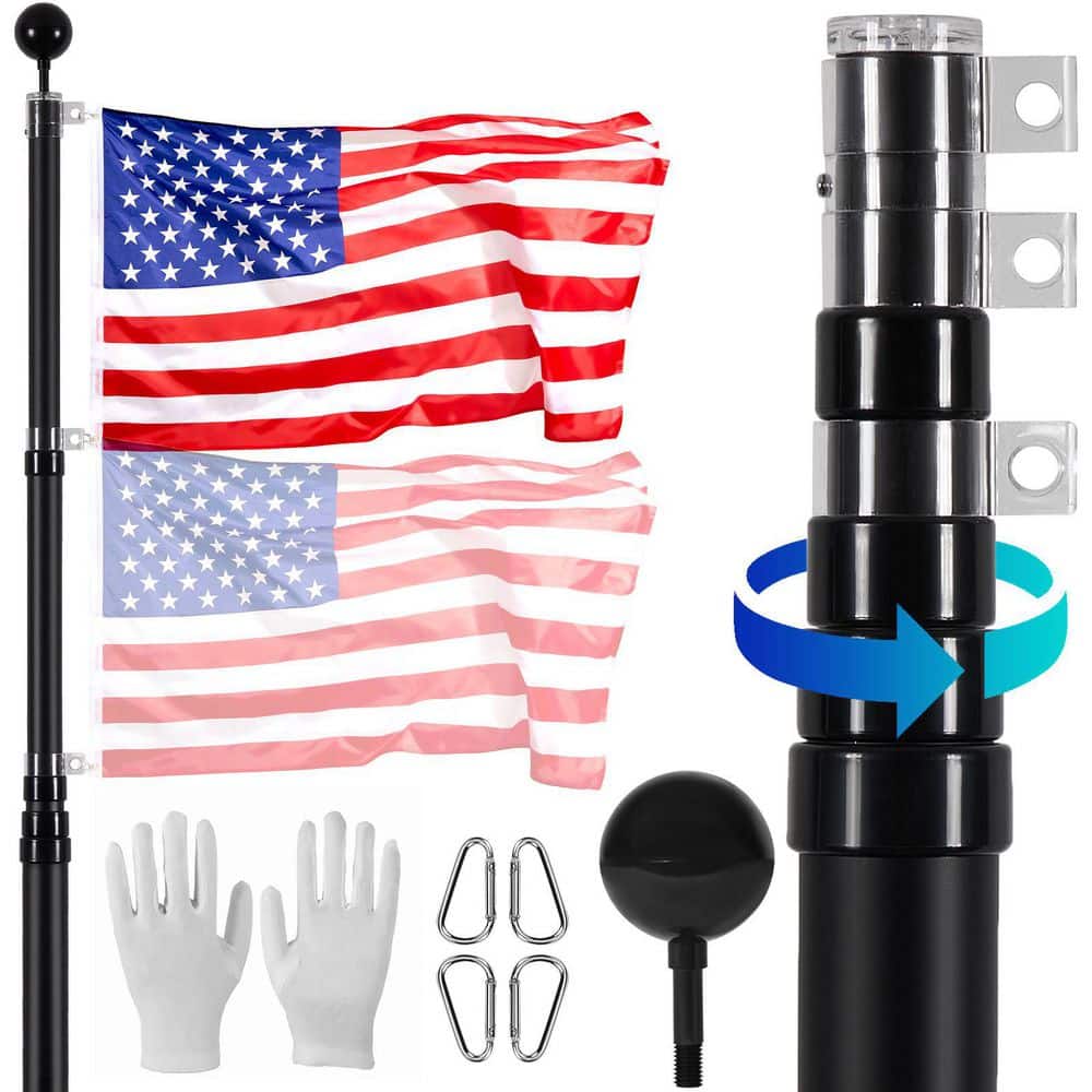 25 ft. Aluminum Telescopic Flag Pole Kit Flagpole and Ball Top for ...