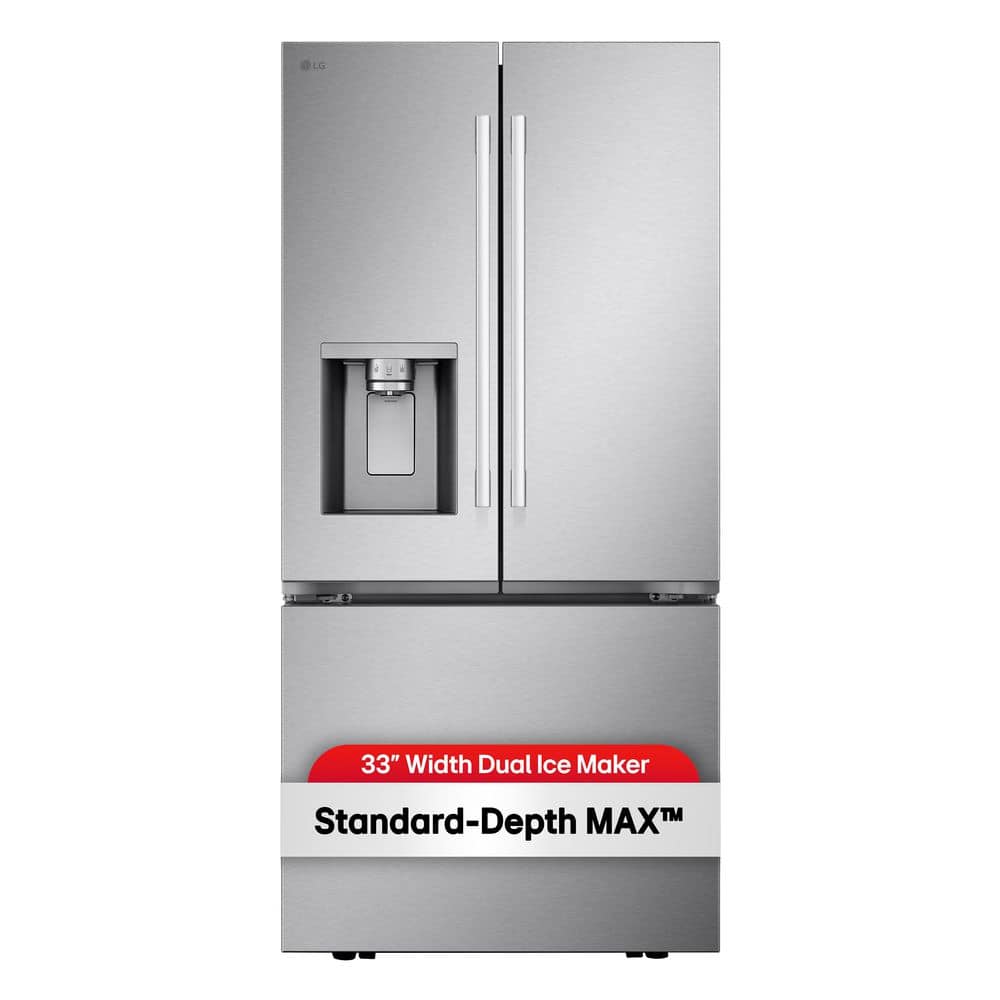 LG 33 in. W. 25 cu.ft. Smart 3-Door French Door Refrigerator Standard ...