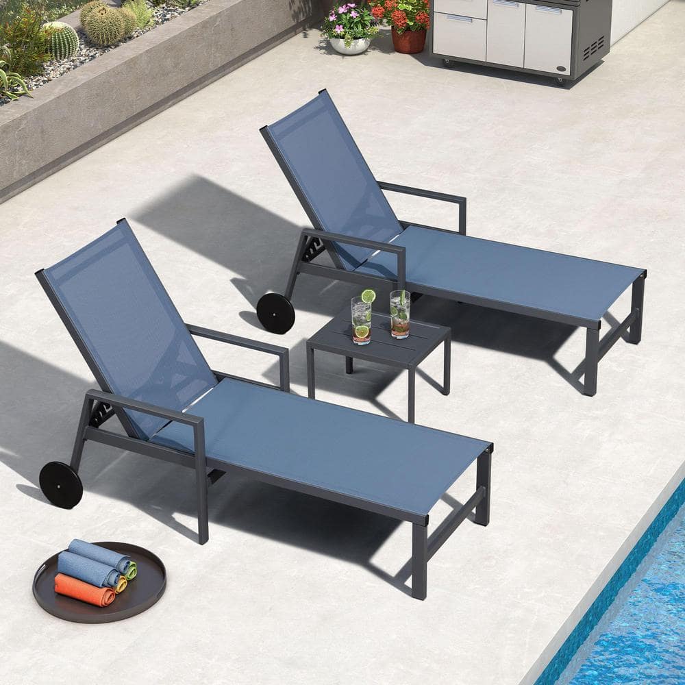 PURPLE LEAF Drak Grey Frame Aluminum Outdoor Chaise Lounge Chair with ...