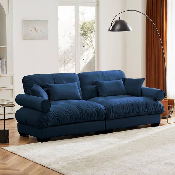 Homy Casa TOAST 93.7 in. Rolled Arm 2-Seater Velvet Rectangle Sofa with ...