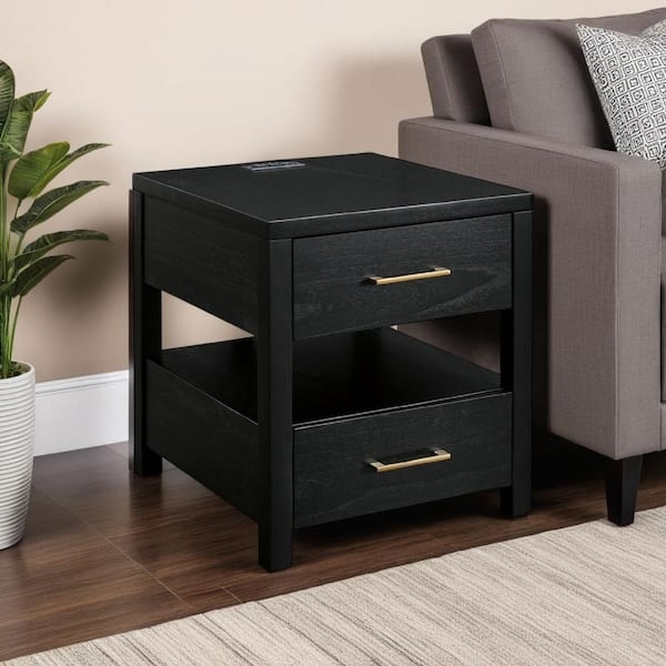 Benjara Wendy 21.75 in. Black Rectangle Wooden End Table with Open ...