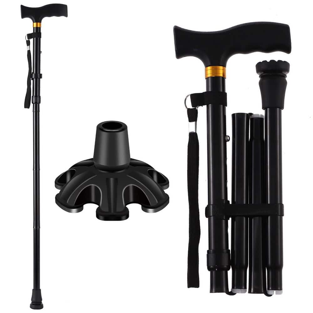 Wudkey Black Plastic T-Handle Walking Cane, Height Adjustable Folding ...