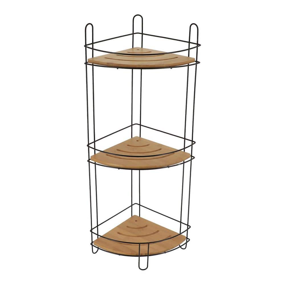 EVIDECO French home goods Corner 7.8 in. W x 24.8 in. H x 7.8 in. D Bamboo Triangle 3 Shelves in Black Metal 9165237 The Home Depot