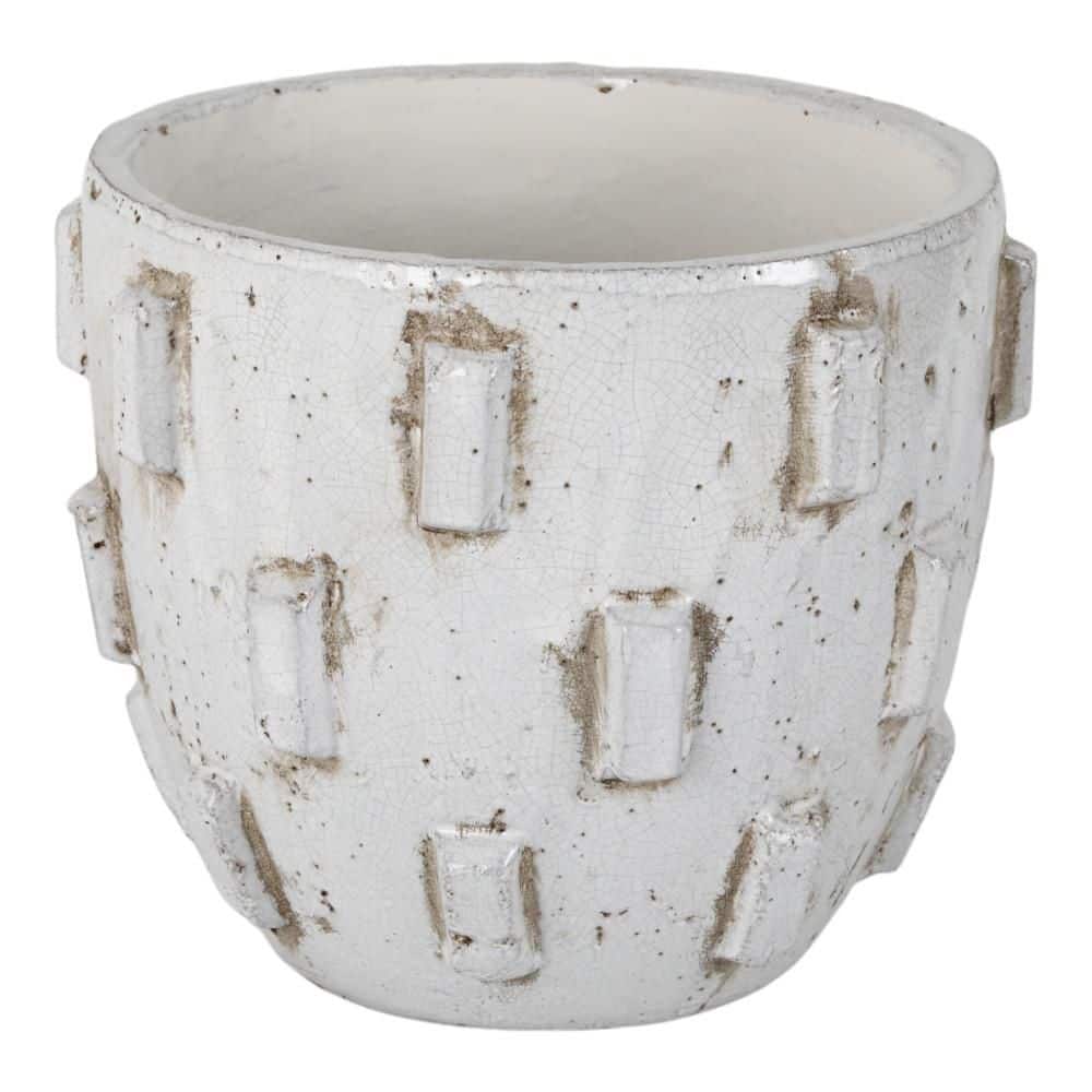 Liv & Skye White Ceramic Round Hobnail Decorative Planter (12 in. W x 10 in. H) 21880-03 - The ...
