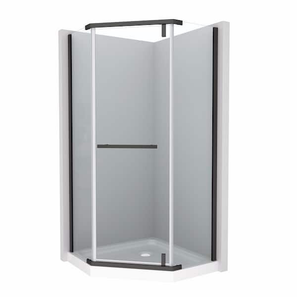 Lonni 36 in. W x 72 in. H Neo Angle Pivot Semi Frameless Corner Shower Enclosure in Matte Black ...