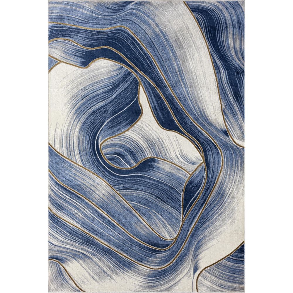Abani Luna Blue 2 ft. x 3 ft. Abstract Polypropylene Polyester Area Rug ...