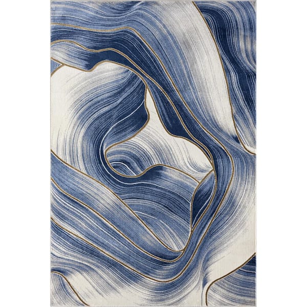 Abani Luna Blue 2 ft. x 3 ft. Abstract Polypropylene Polyester Area Rug ...