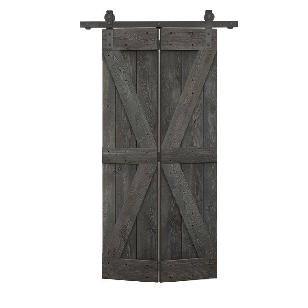 CALHOME 36 in. x 84 in. British K Pre Assembled Solid Core Carbon Gray Wood Bi-Fold Door with ...