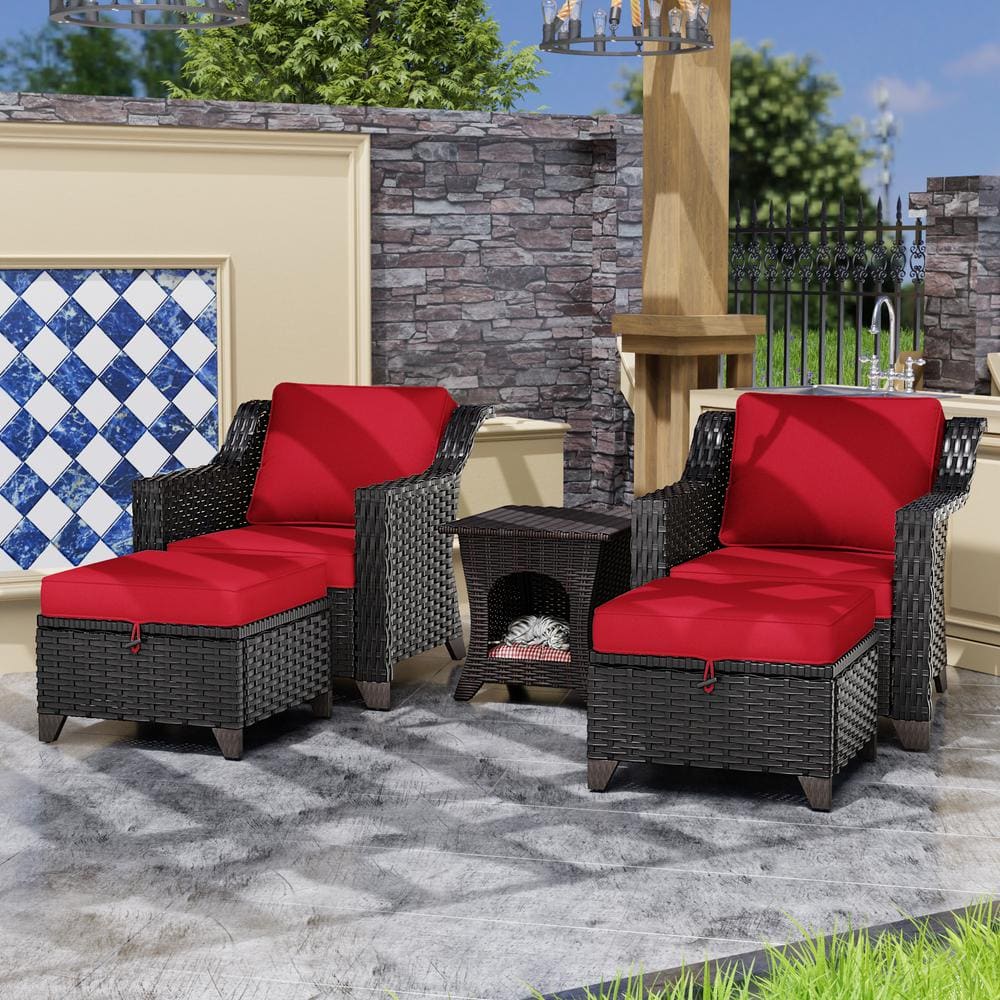 JOYSIDE 5-Piece Wicker Outdoor Patio Conversation Set with Swivel ...