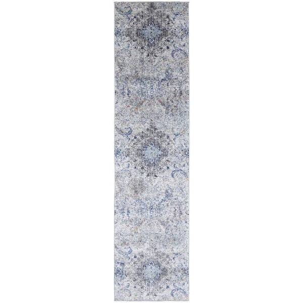 HomeRoots 2 X 8 Ivory, Blue Floral Runner Rug 2000513837 - The Home Depot