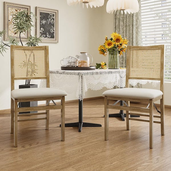 HOMEFUN Modern Folding Wooden Stackable Dining Chairs with Padded Seats ...