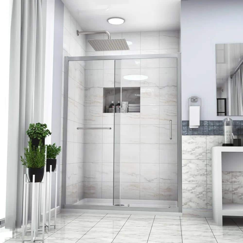 Magic Home 72 in. x 60 in. Bypass Single Sliding Semi-Frameless Shower ...