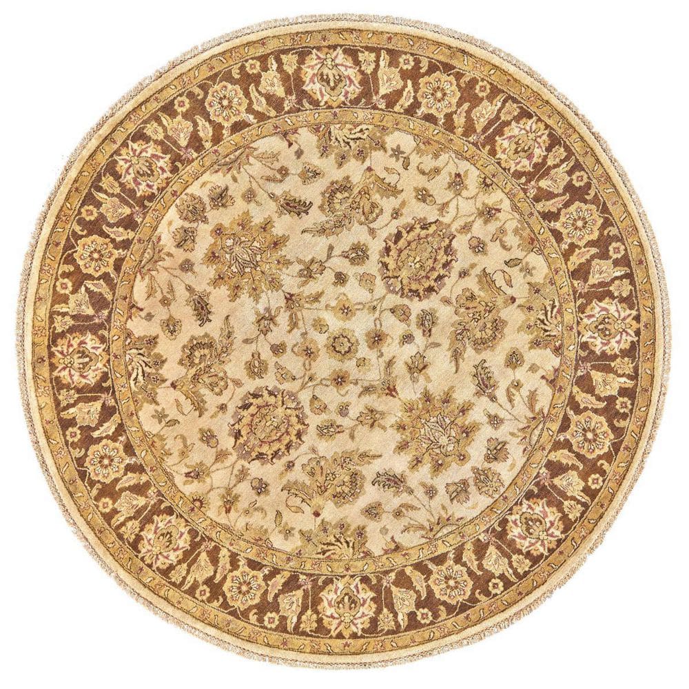 HomeRoots 8 ft. Round Ivory, Gold, Brown Abstract Area Rug 2000567891 ...
