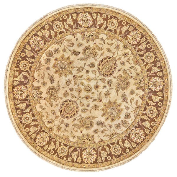 HomeRoots 8 ft. Round Ivory, Gold, Brown Abstract Area Rug 2000567891 ...
