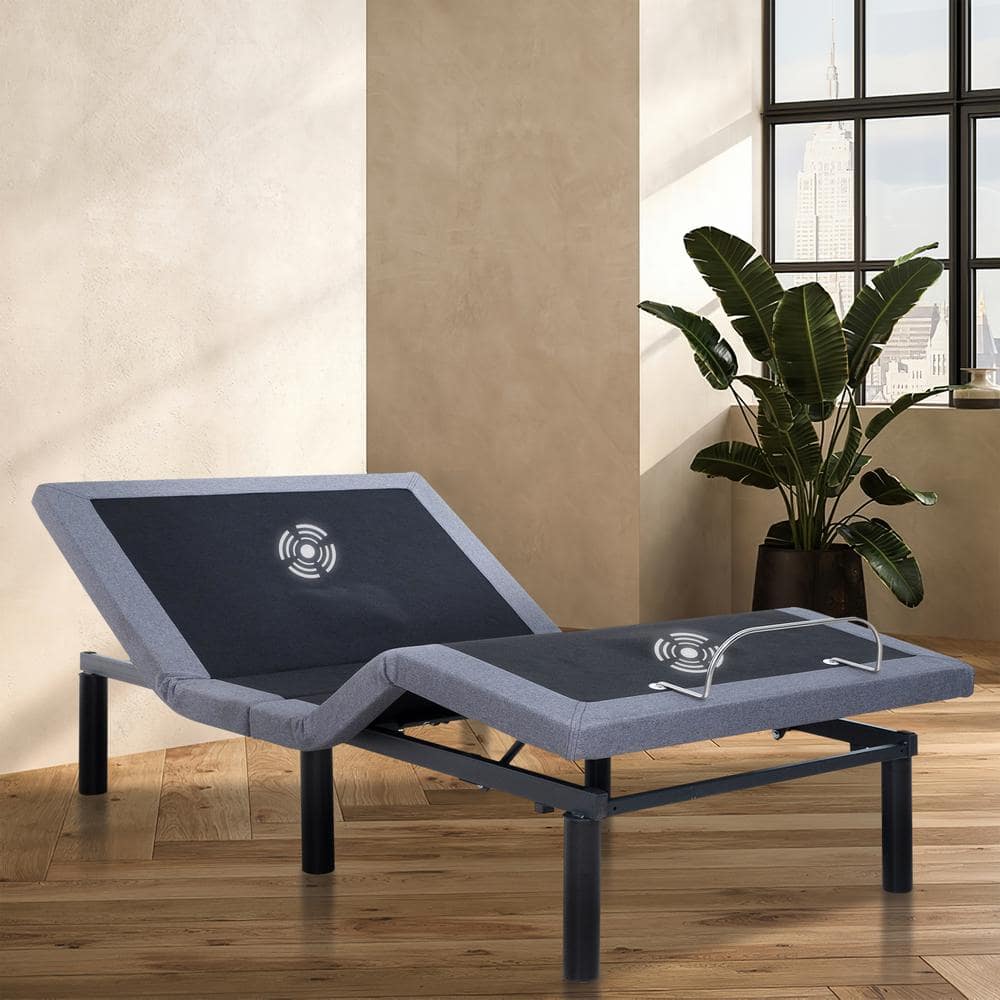 HOMESTOCK Gray Metal Frame Twin XL Platform Bed with Adjustable Base, 3 ...