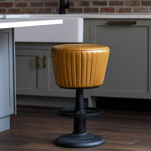 Benjara 26 in. H Brown and Gray Backless Metal Bar Stool with Leather ...