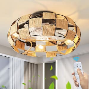 Deyidn 19.69 in. Indoor Hemp Rope Ceiling Fan Light Brown with Light ...