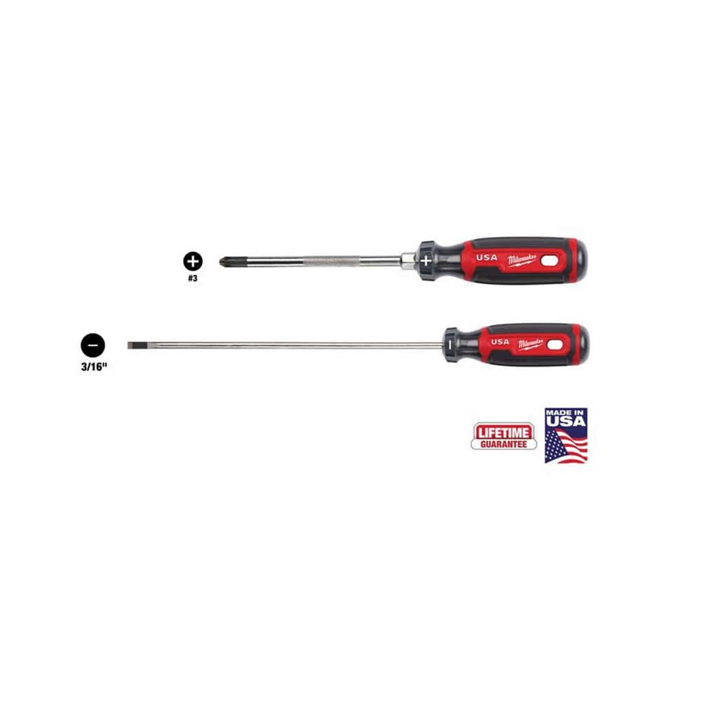 Milwaukee 6 in. #3 Phillips Screwdriver with Cushion Grip with 8 in. 3/ ...