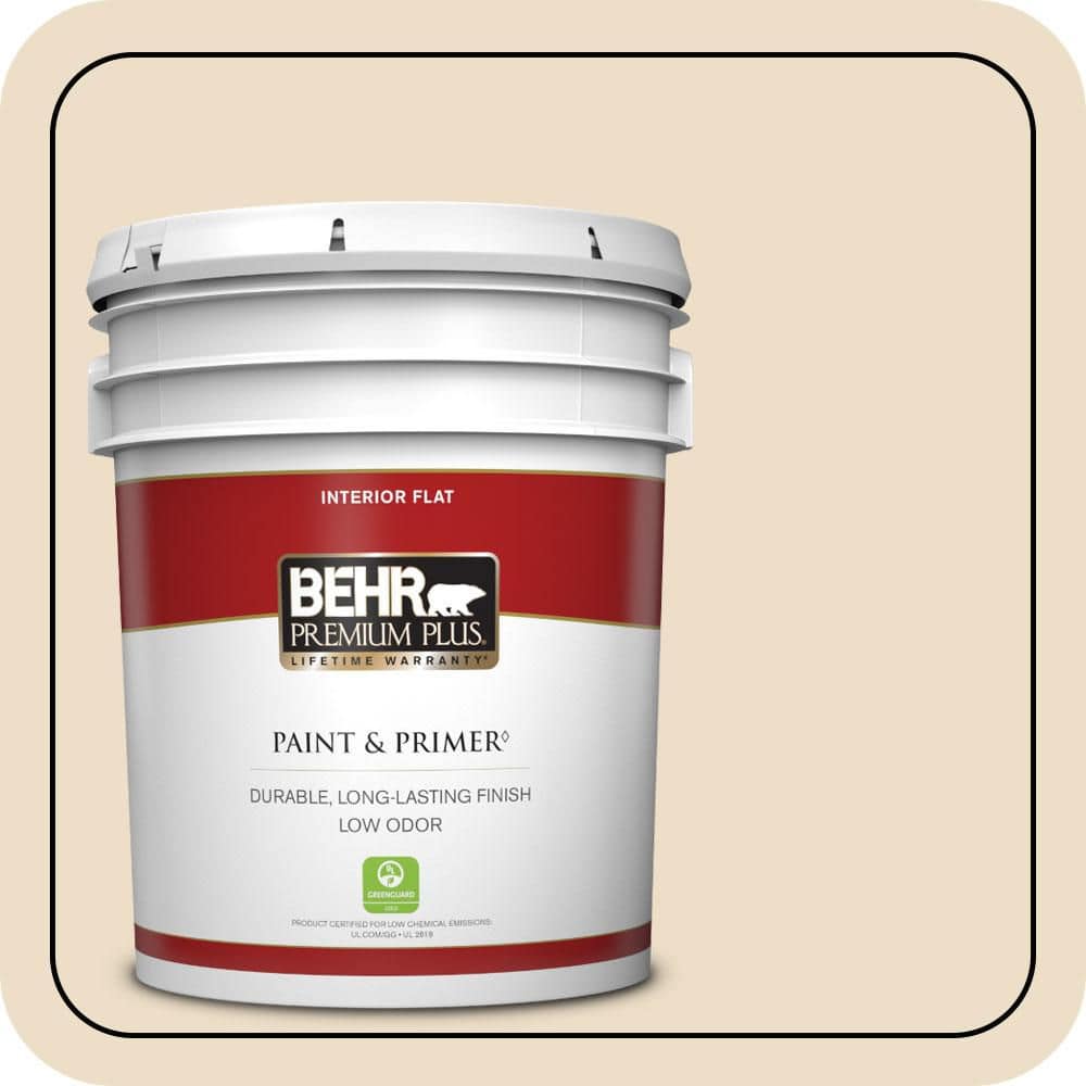 BEHR PREMIUM PLUS 5 gal. #710C-2 Raffia Cream Flat Low Odor Interior ...