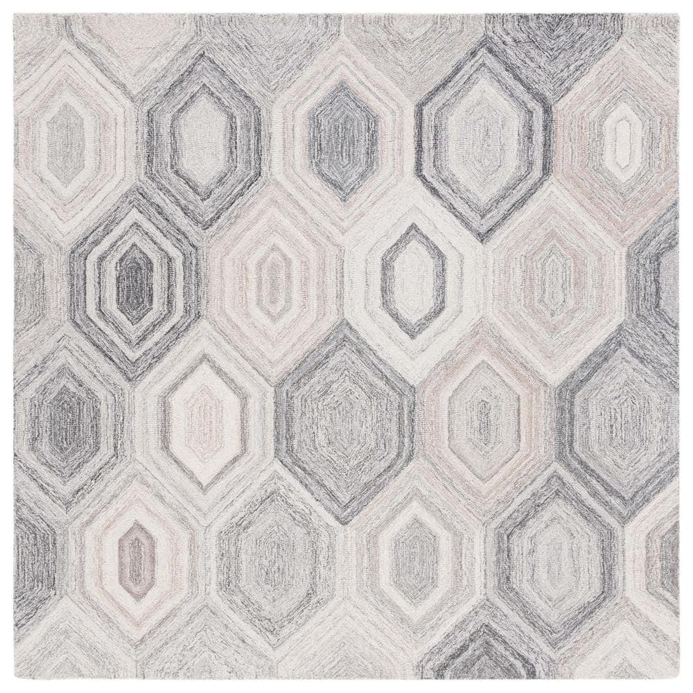 SAFAVIEH Abstract Natural/Gray 6 ft. x 6 ft. Abstract Geometric Square ...