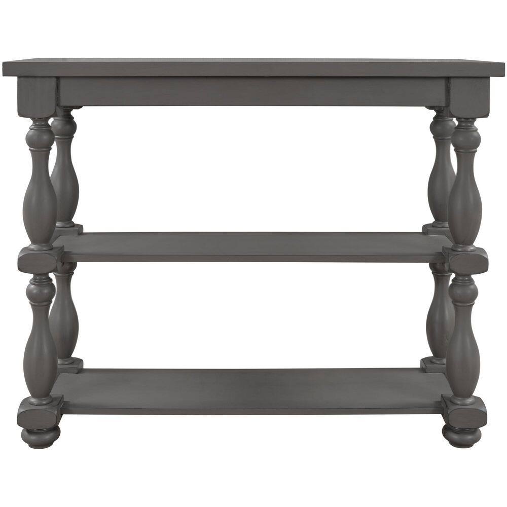 VERYKE 39.4 in. Grey Rectangle MDF Console Table with 2 Shelves DB ...