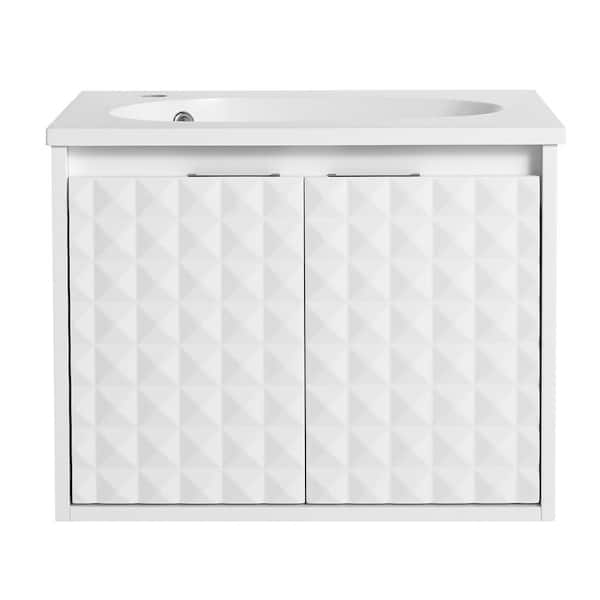 Dimakai 24 in. Wall Mounted Bath Vanity with Drop-Shaped White Resin ...