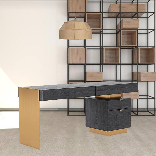 HomeRoots 63 in. Rectangular Gray Steel 4-Drawer Computer Desks ...