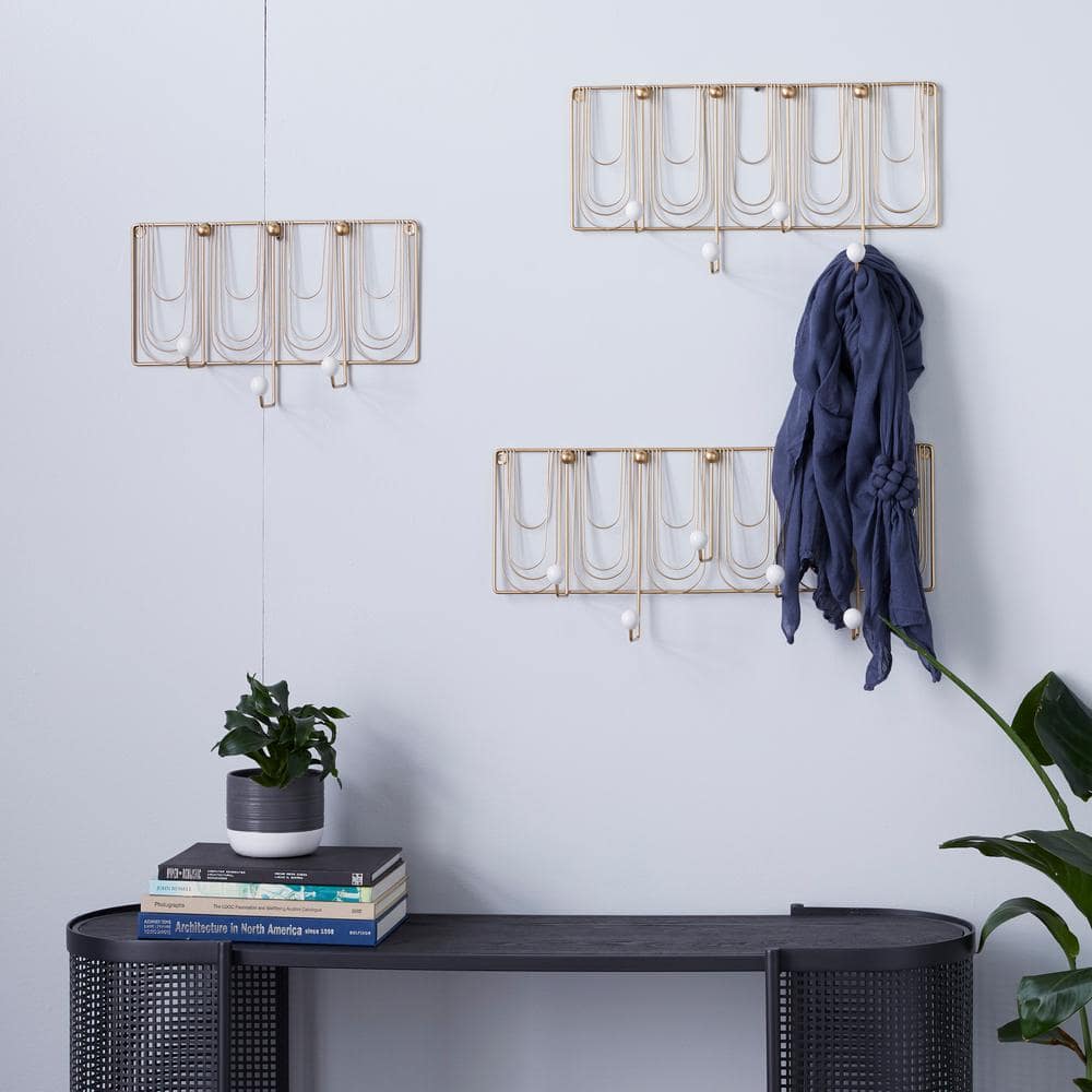 Litton Lane 12-Hook Gold Metal Glam Wall Hook (Set of 3) 46306 - The ...