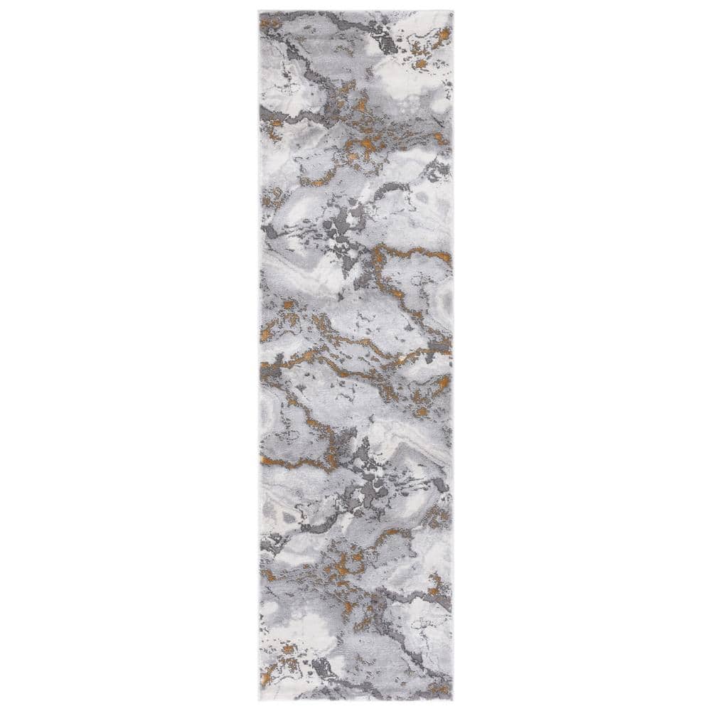 SAFAVIEH Craft Gray/Yellow 2 ft. x 8 ft. Marbled Abstract Runner Rug ...
