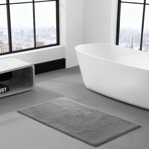 MADISON PARK Signature Marshmallow 24 in. x 40 in. Grey Solid Polyester ...