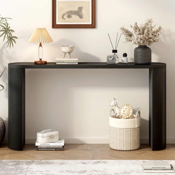 Polibi 59.6 in. Black Oval Wood Console Table Entryway Table RS519 ...