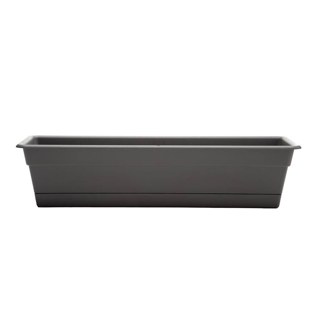 Bloem Dura Cotta 36 in. Charcoal Plastic Window Box Planter with Tray ...