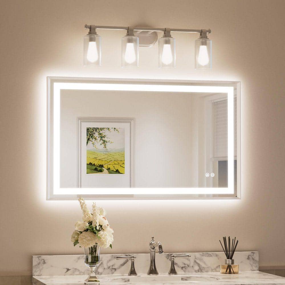 KeonJinn 40 in. W x 24 in. H Framed LED Lighted Bathroom Vanity Mirror ...