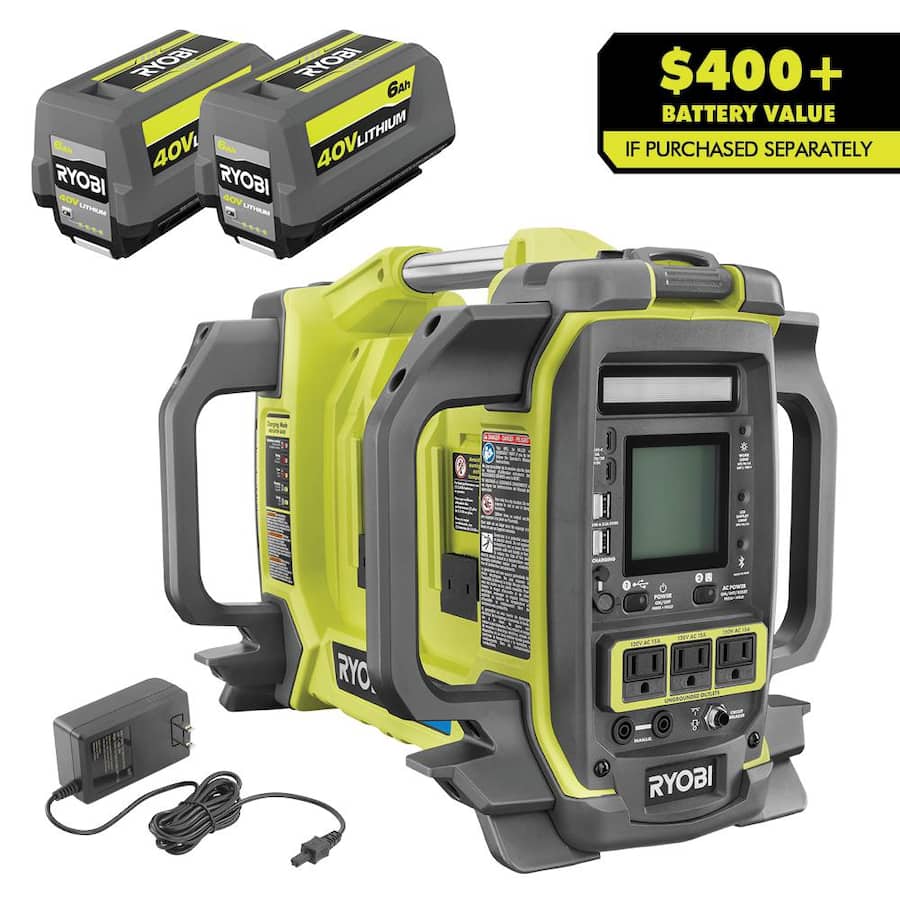 RYOBI 40V 1800-Watt Portable Battery Inverter Power Station and 4-Port ...