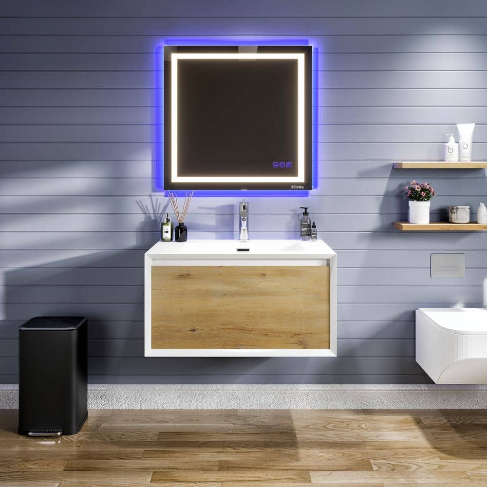 Eviva Venice 36 in. Single Sink Floating Oak Bath Vanity with White ...