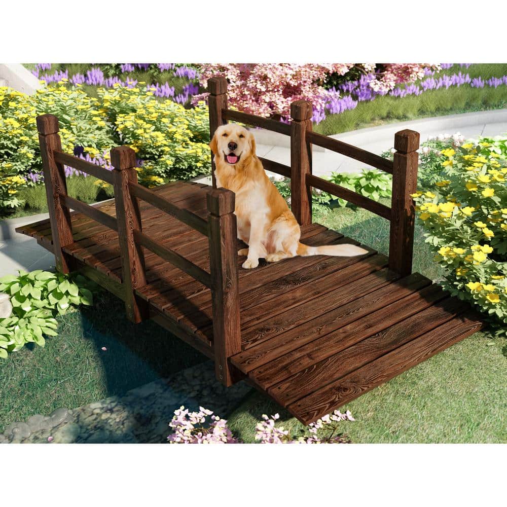 Kingdely 5 ft. Brown Decorative Garden Bridge, Wooden Arch Bridge with ...