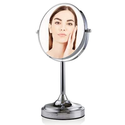 OVENTE Small Round Polished Chrome Lighted Tilting Casual Mirror (11.6 ...