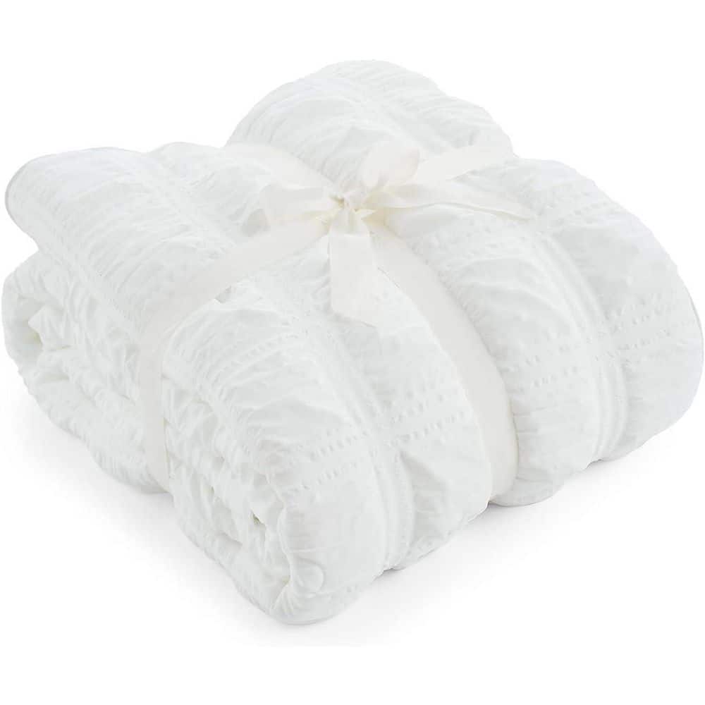 Afoxsos White Seersucker Queen Size Cooling Comforter, Reversible ...