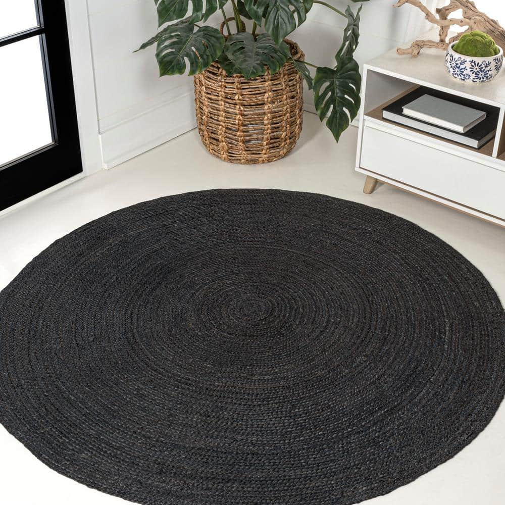 JONATHAN Y Zara Braided Coastal Cottage Round Jute Black 6 ft. Round ...